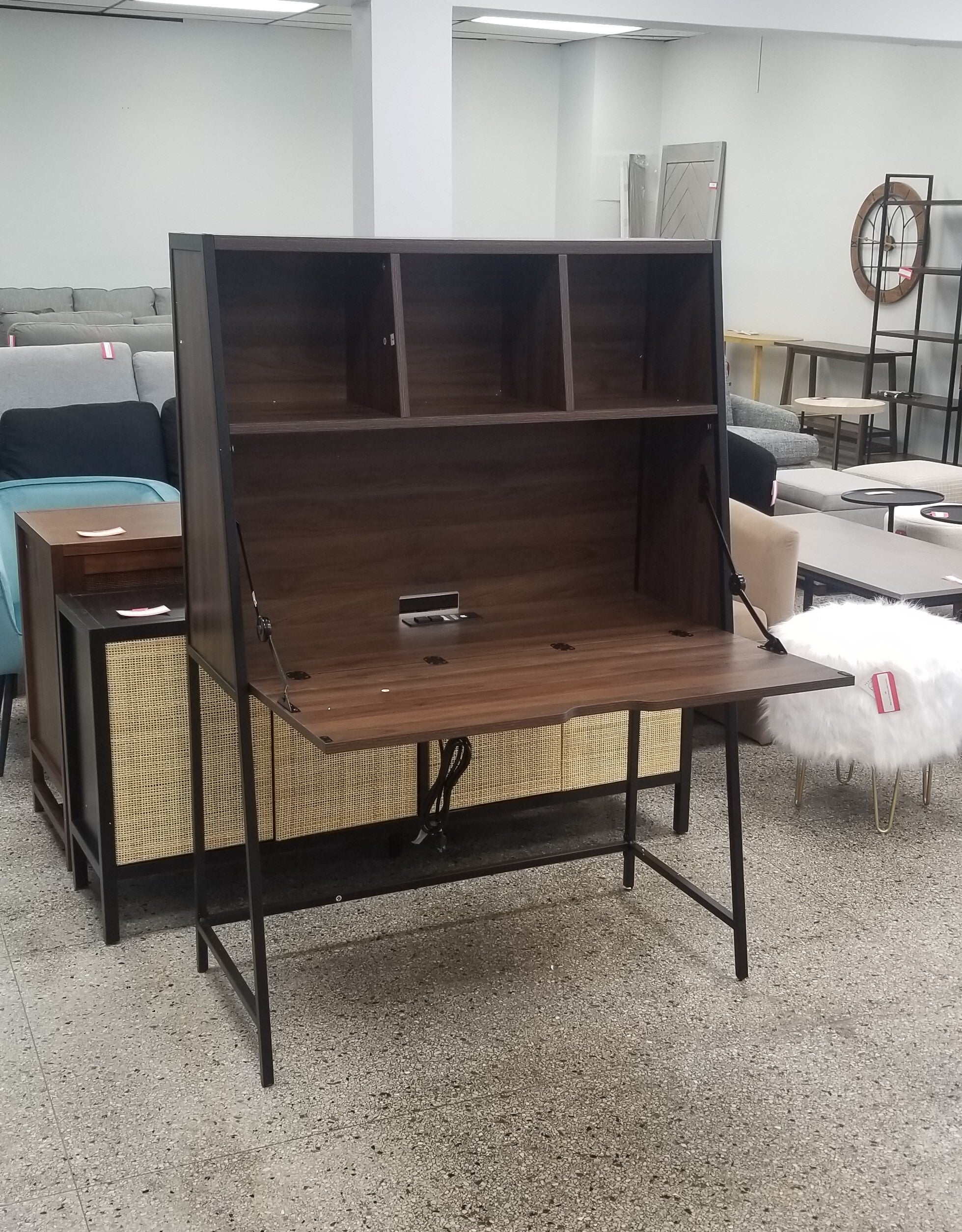 Loring Wood Secretary Desk with Hutch and Charging Station | Western ...
